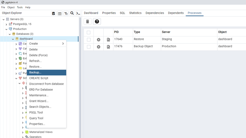 PgAdmin Backup and Restore Database